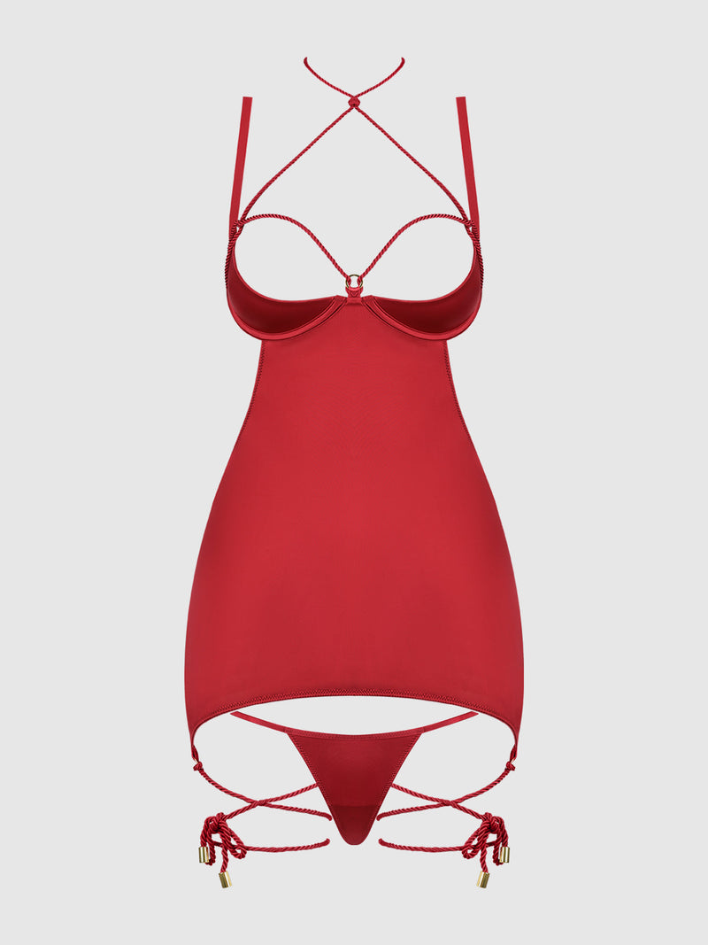 Nadya Liquid Satin & Rope Open Back Chemise & G-String Set - Frederick ...