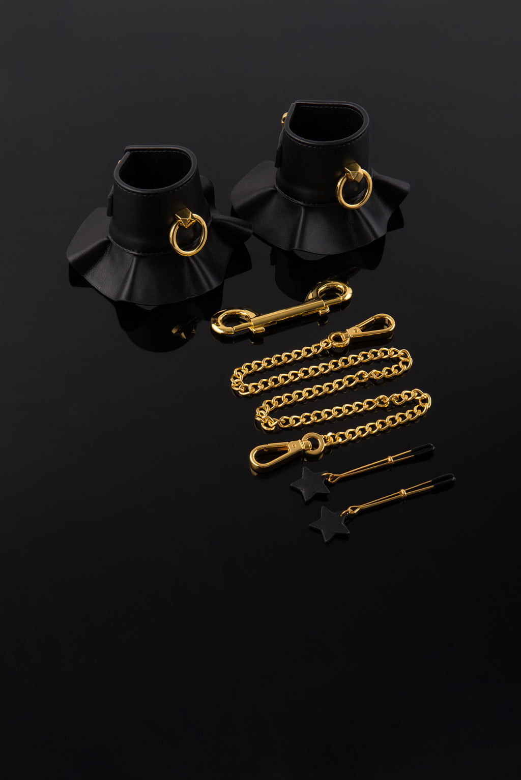 Leather-Like Bondage Cuffs & Nipple Clamp - Frederick's of Hollywood
