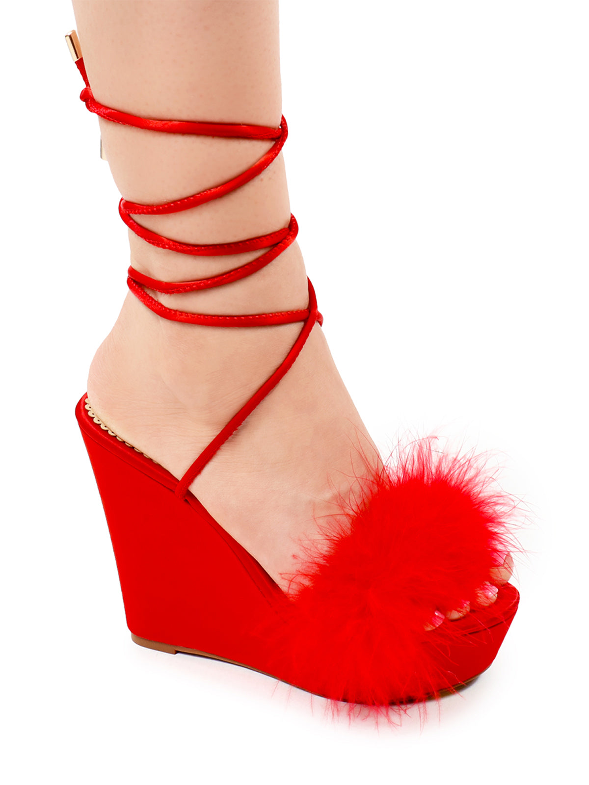 Adriana Feather Wedge in Red - Frederick's Of Hollywood