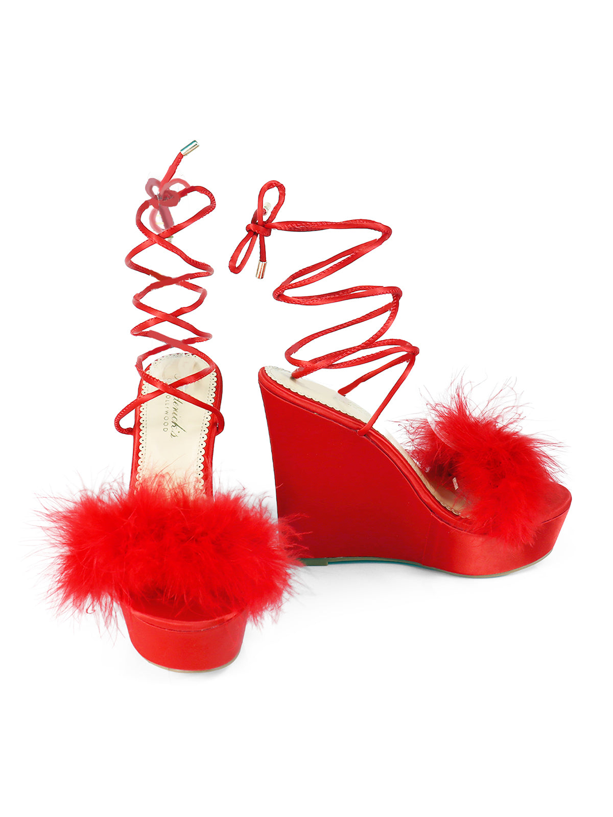 Adriana Feather Wedge in Red - Frederick's Of Hollywood