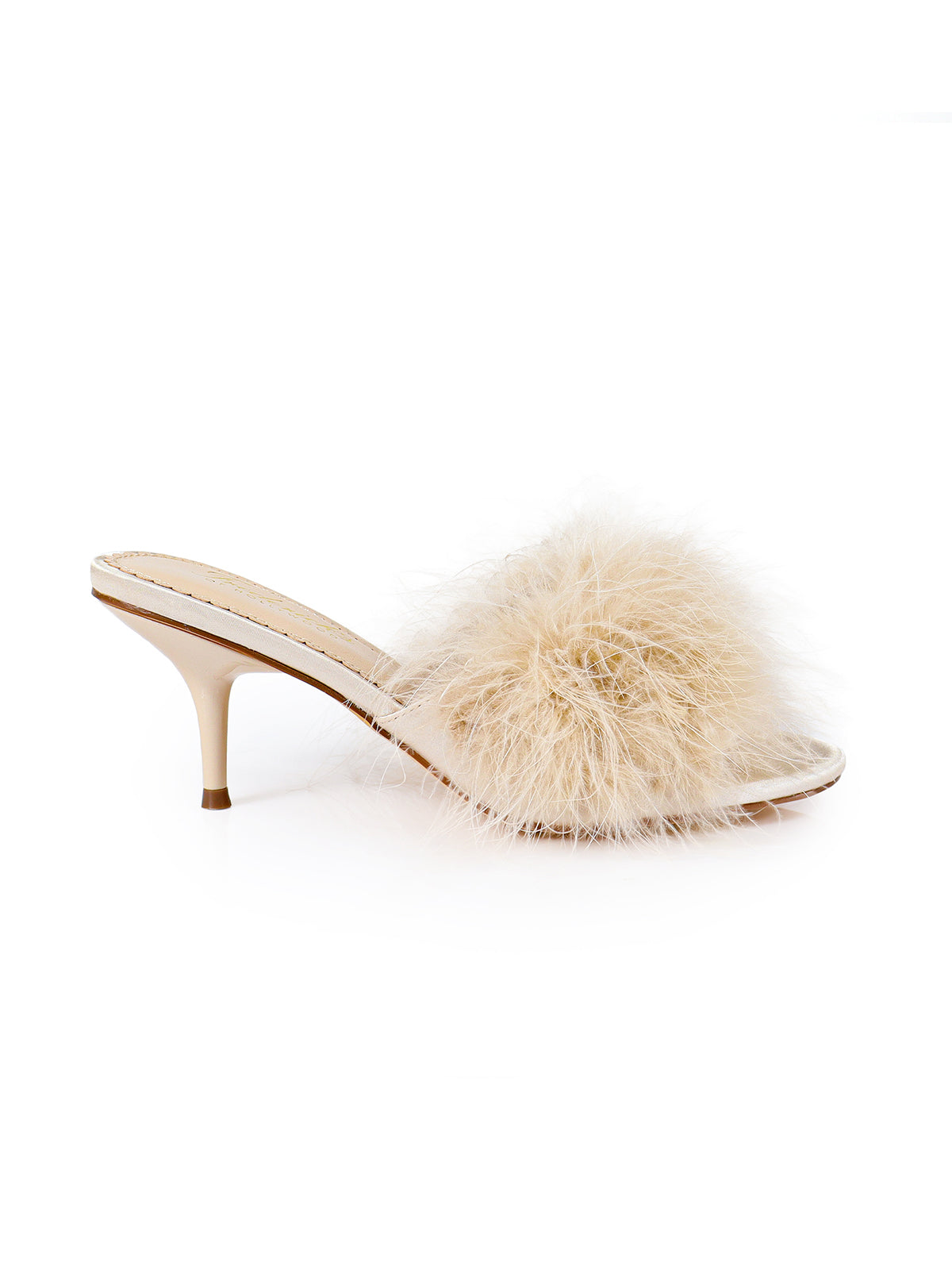Luxor Feather Mule in Champagne - Frederick's Of Hollywood