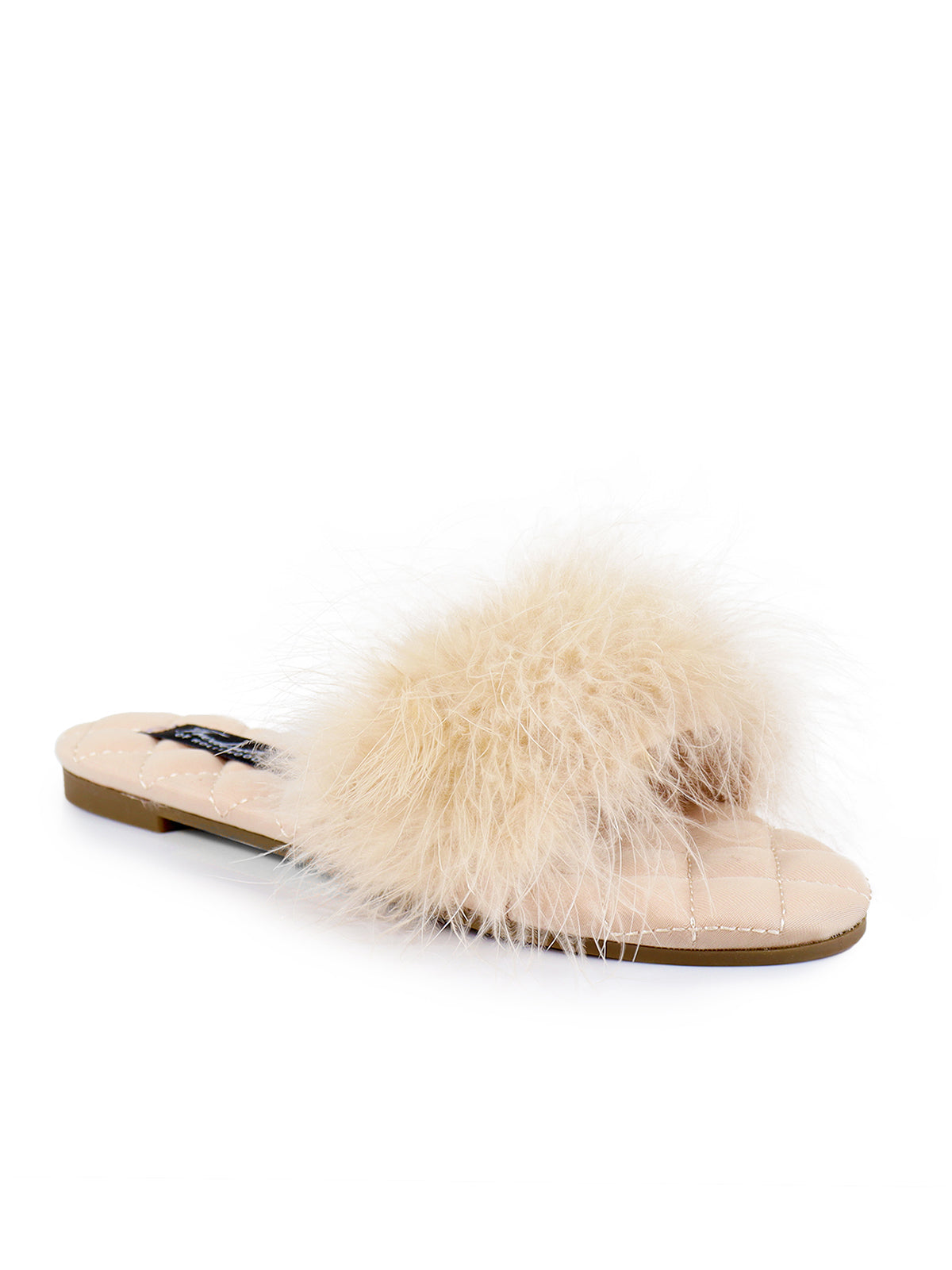 Maxim Feather Flat Sandal in Champagne - Frederick's Of Hollywood