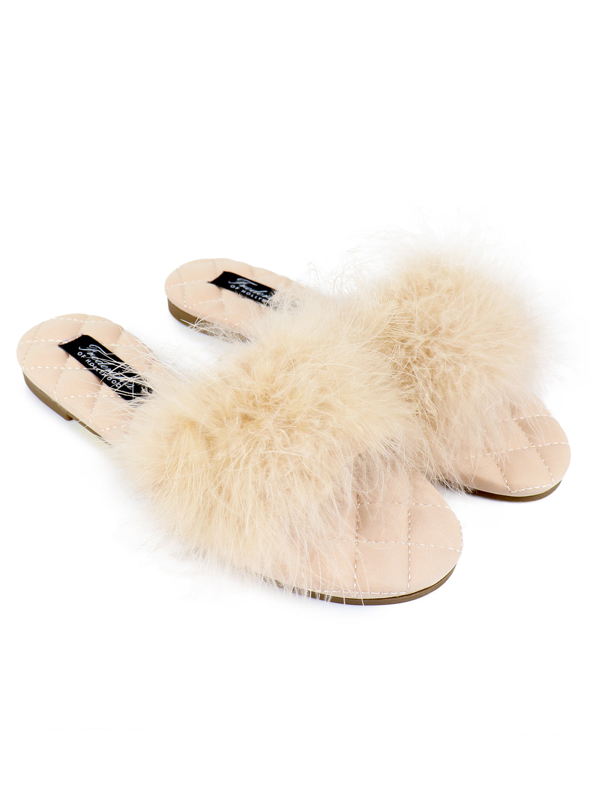 Maxim Feather Flat Sandal in Champagne - Frederick's Of Hollywood