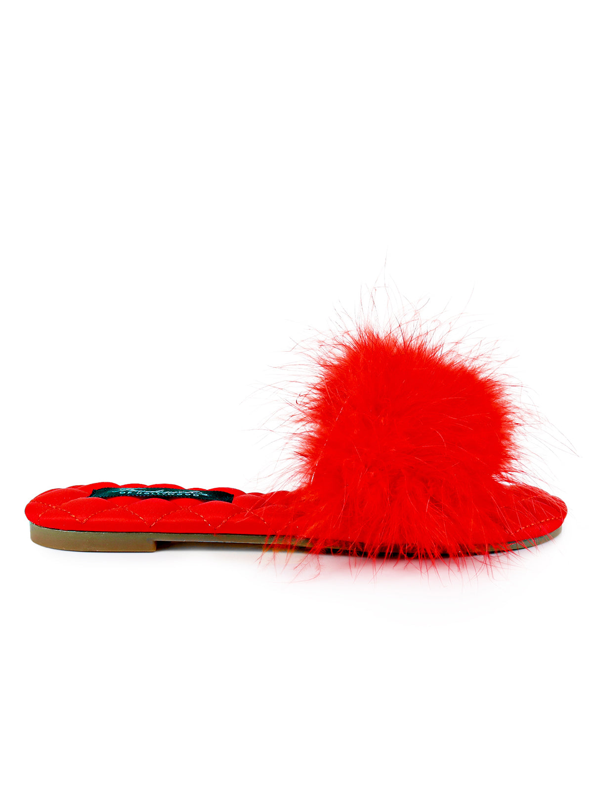Maxim Feather Flat Sandal in Red - Frederick's Of Hollywood